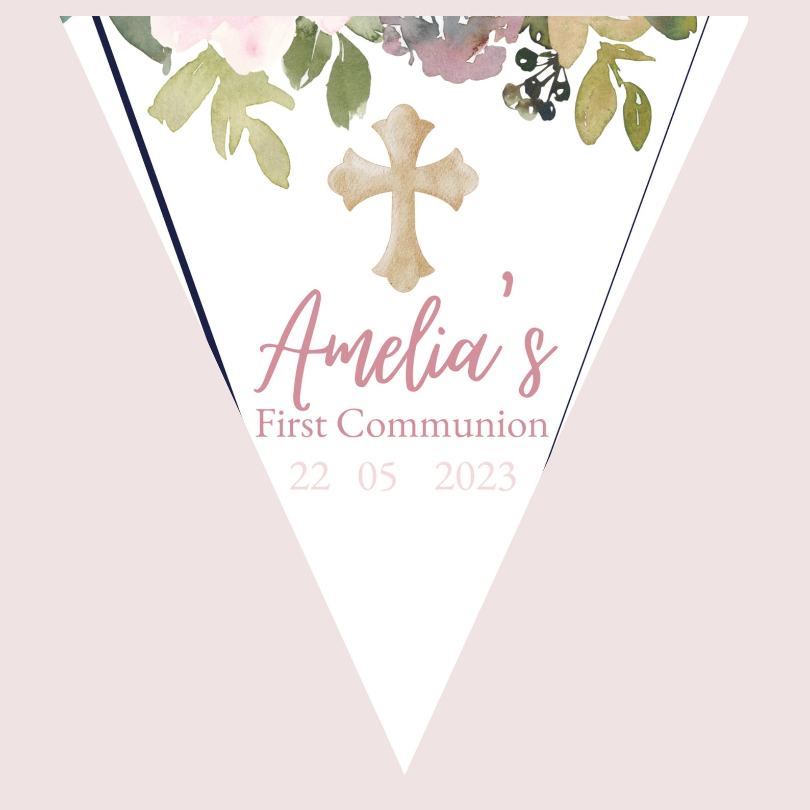 Printable Pink Floral First Communion Bunting 5"x7" Printable Template ...
