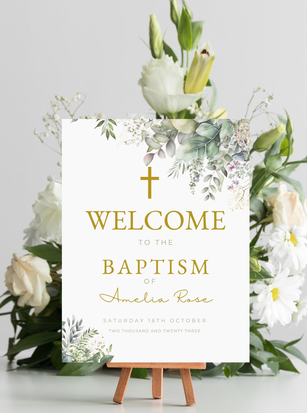Baptism Welcome Sign, Greenery Baptism Party Sign, Religious Welcome ...