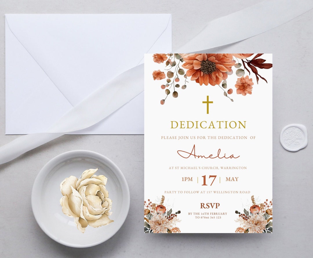 Baby Dedication Invitation, Autumn Dedication Invite, Religious ...
