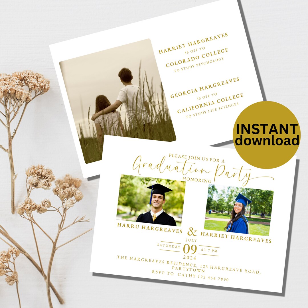 Sibling Graduation Invite, Photo Graduation Invitation, Custom Joint ...