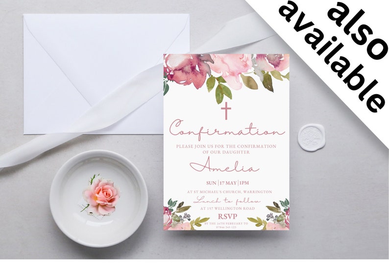 Girls Confirmation Invitation, Printable Confirmation Party Template ...