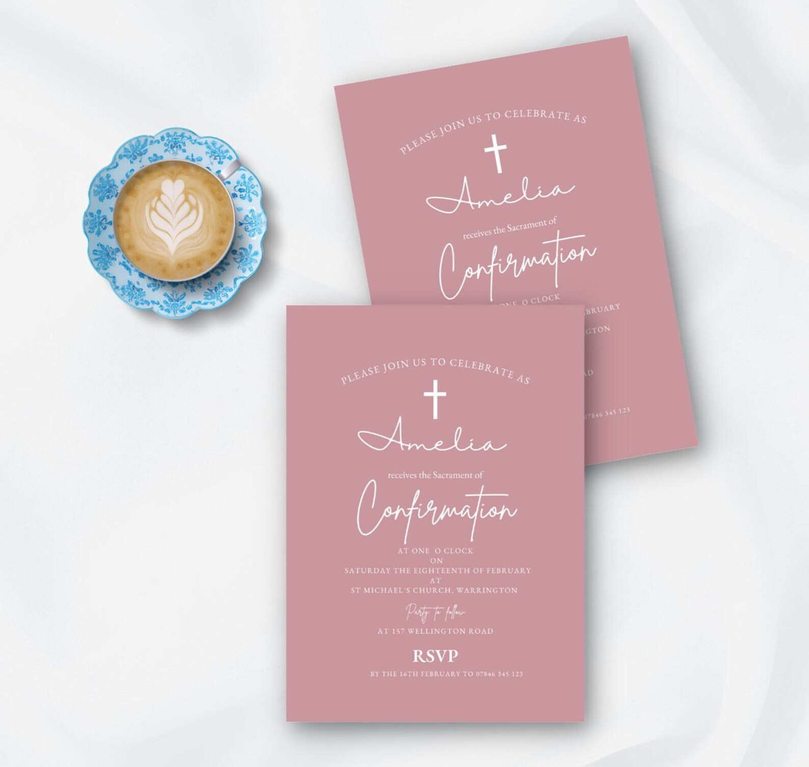 Minimalist Confirmation Invitation Template, Pink Modern Confirmation ...