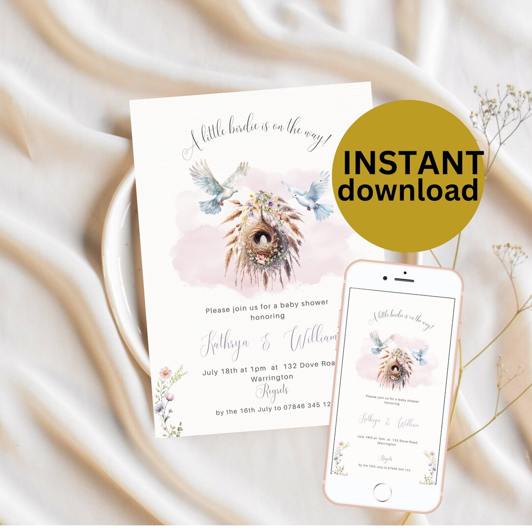 Dove Baby Shower Invitation: Bird Nest Design (digital Download) - Etsy