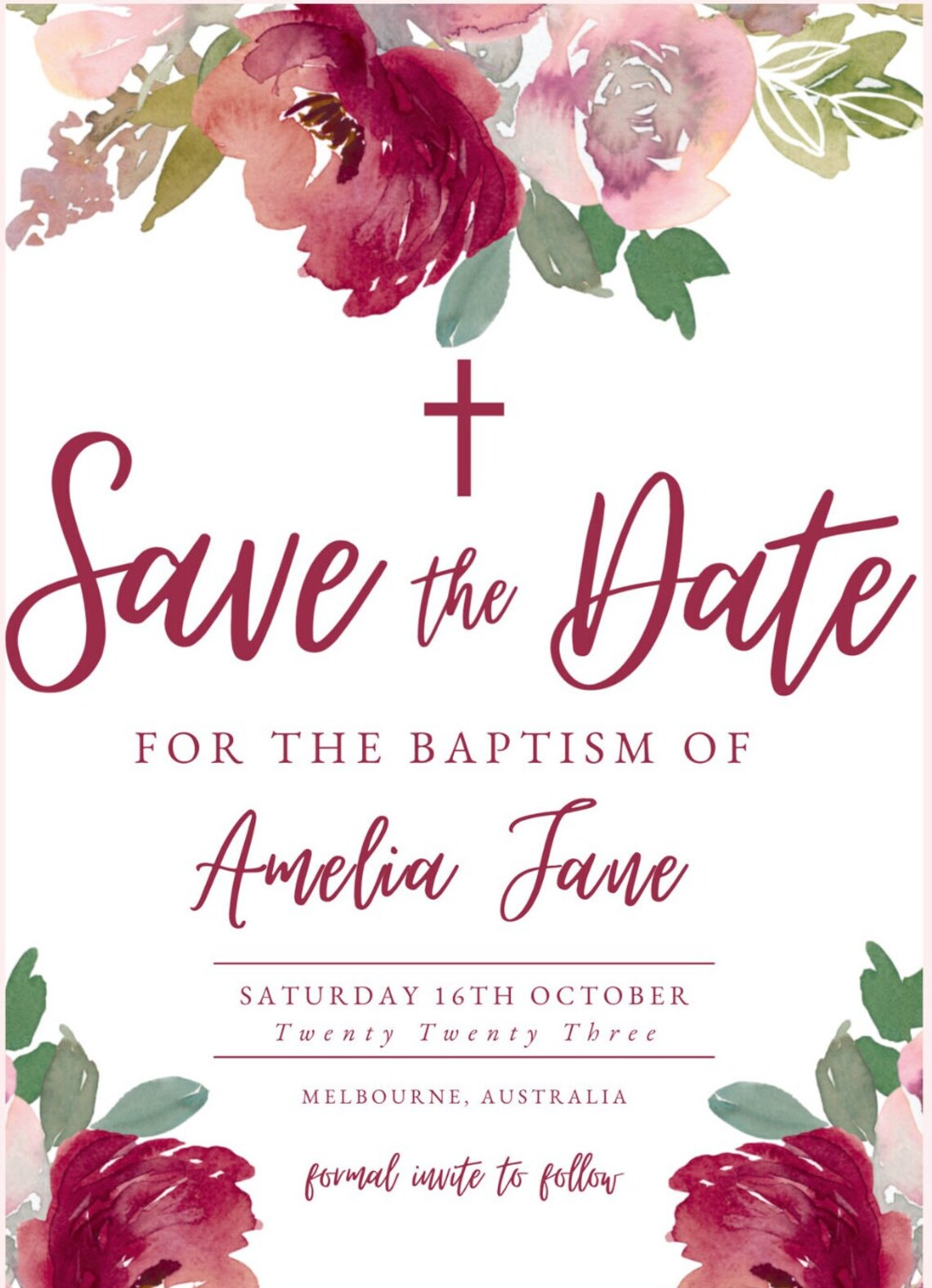 Save the Date Baptism Card Printable Baptism Party Announcement ...