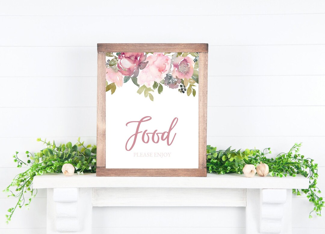 Blush Pink Floral Food Party Sign 8"x10", Printable Confirmation ...