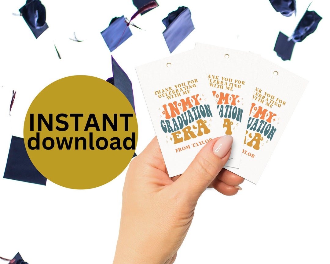 Retro Graduation Favor Tag Template: Editable Party Thank You (digital ...