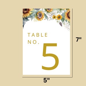 Sunflower Printable Table Numbers, Editable Table Numbers 1-9, 5x7 ...