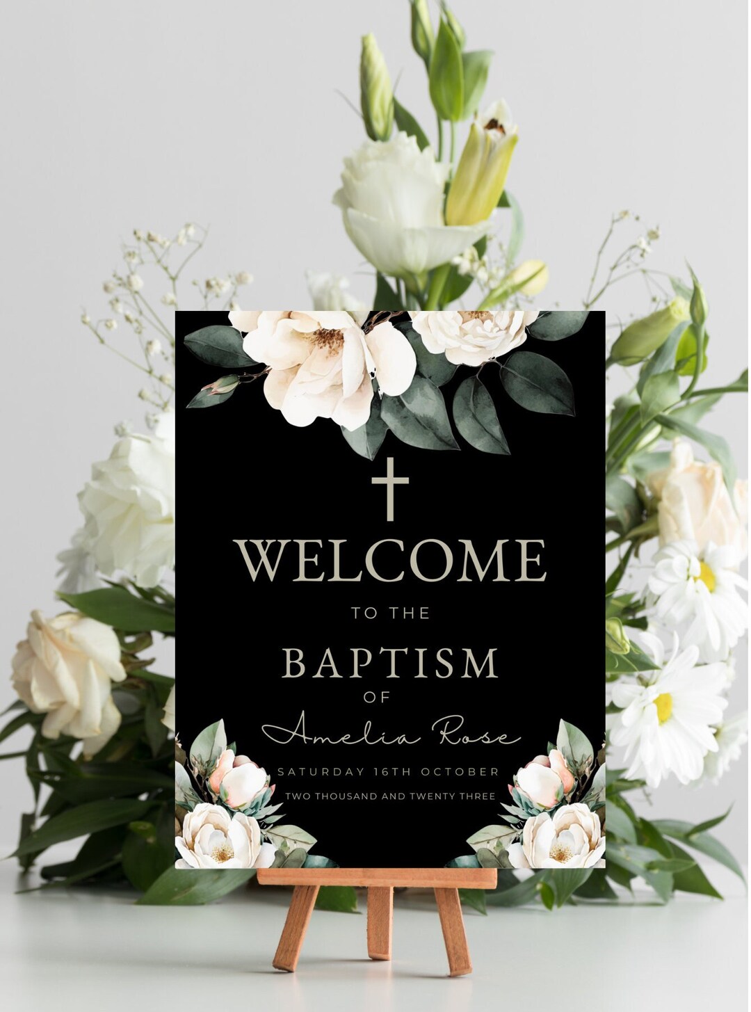 Custom Baptism Welcome Sign, Printable Welcome Sign, Elegant Floral ...