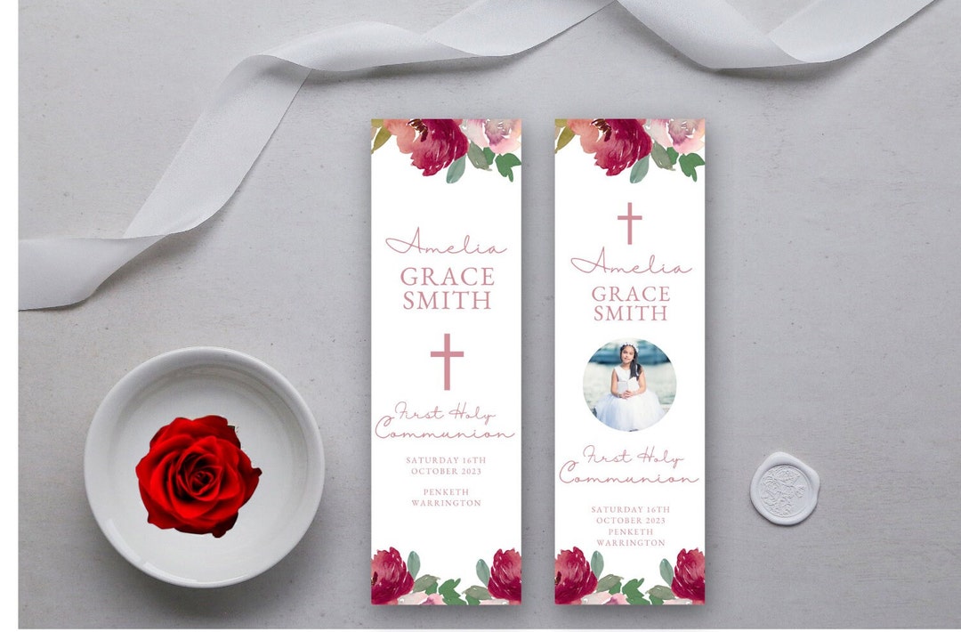 Printable First Holy Communion Red and Blush Pink Floral Printable ...