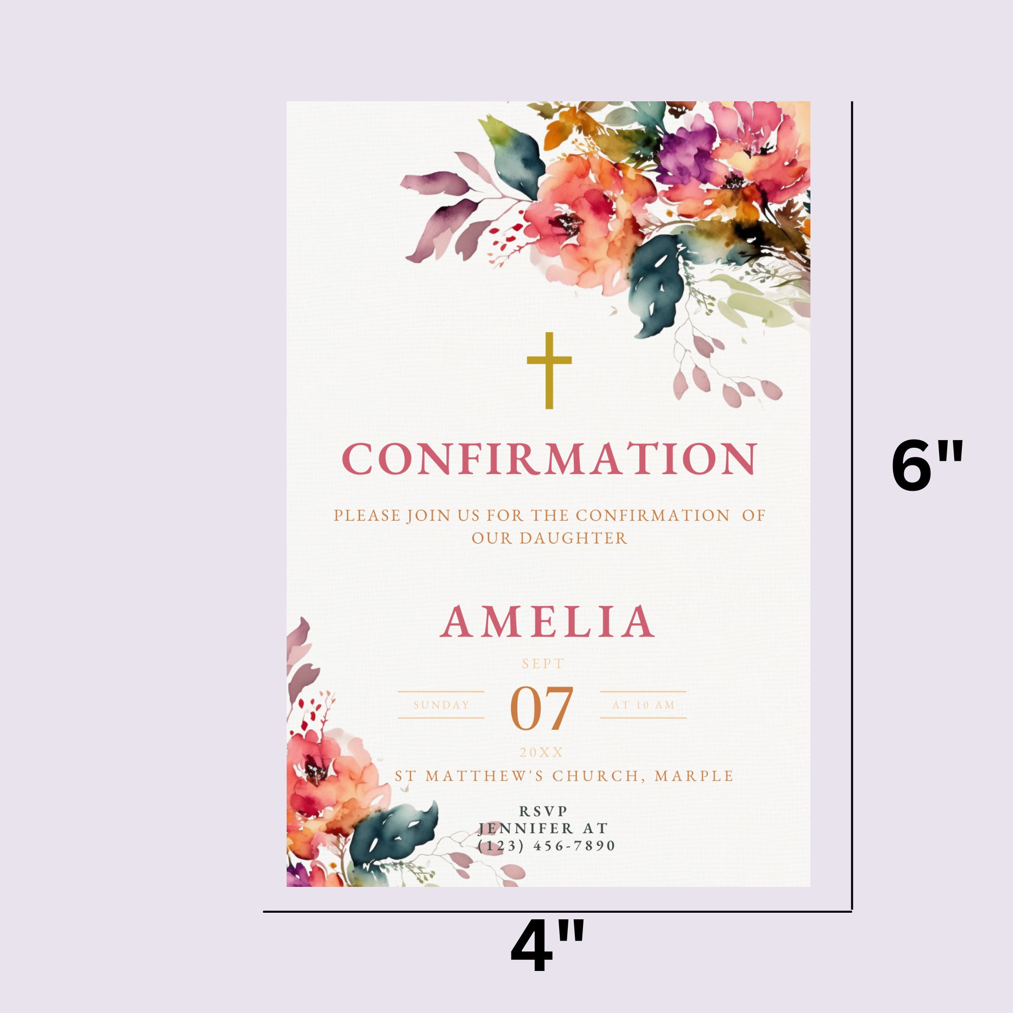 Orange Floral Confirmation Invitation Template Girl Confirmation ...