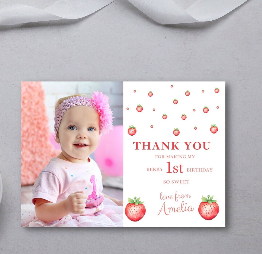Berry First Birthday Thank You Card, Strawberry Thank You Card Photo ...