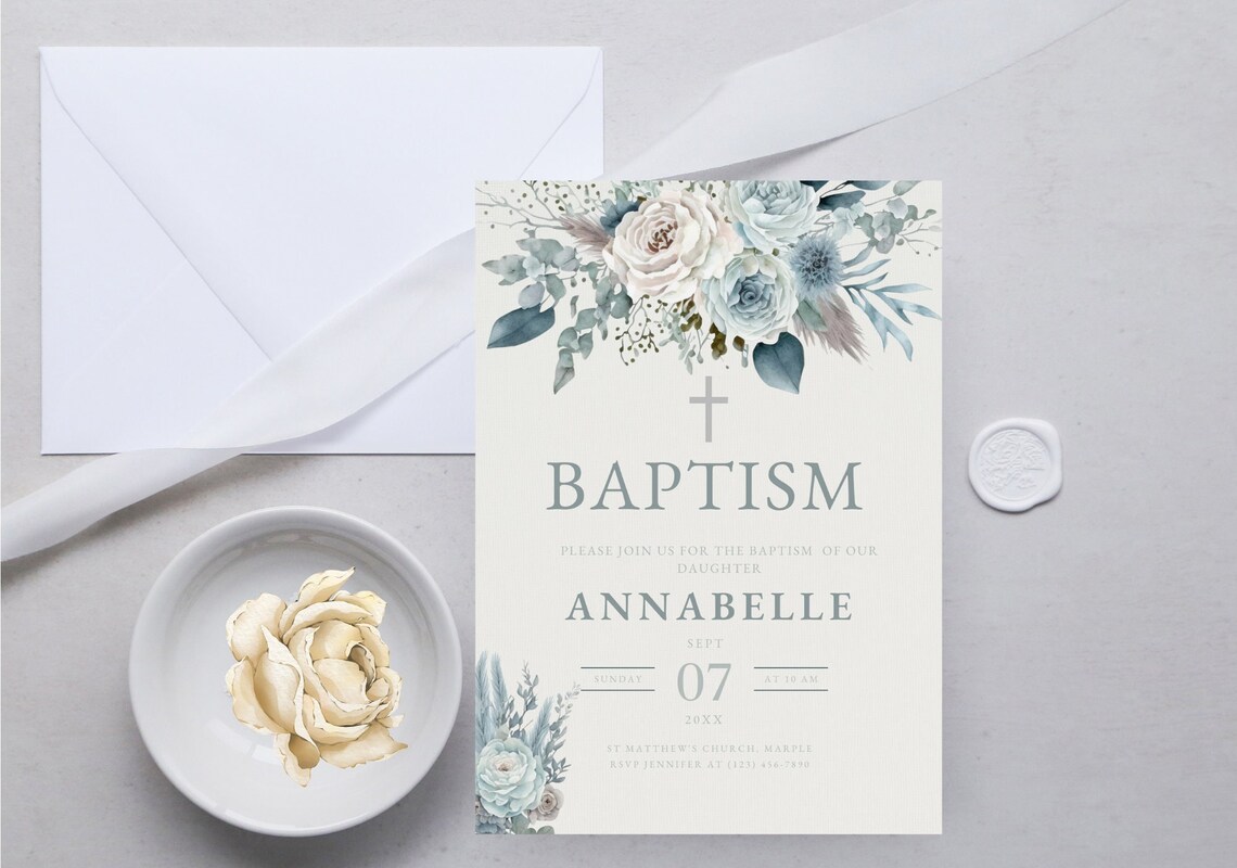 Blue Floral Baptism, Girl Baptism Bundle, Editable LDS Baptism Set ...