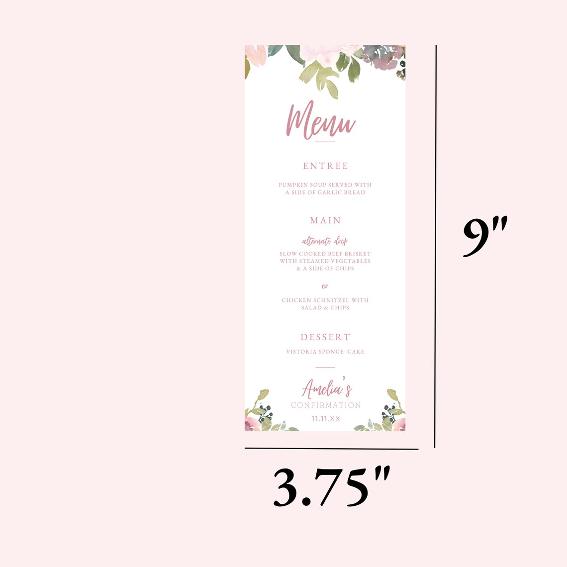 Boho Blush Pink Floral Printable Menu and Place Cards Template Set ...