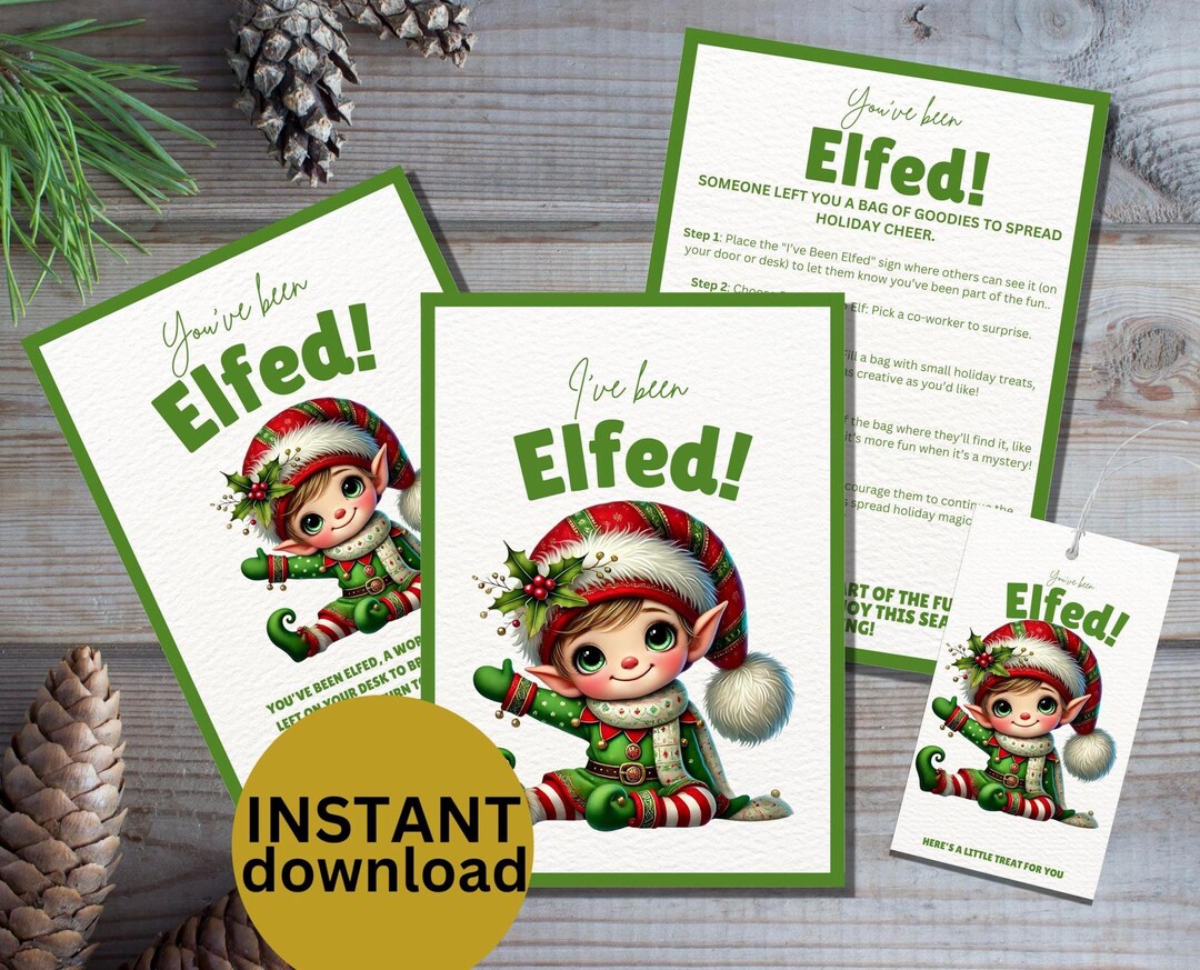 Editable You've Been Elfed Printable Xmas Game Elf Kit Holiday Office ...