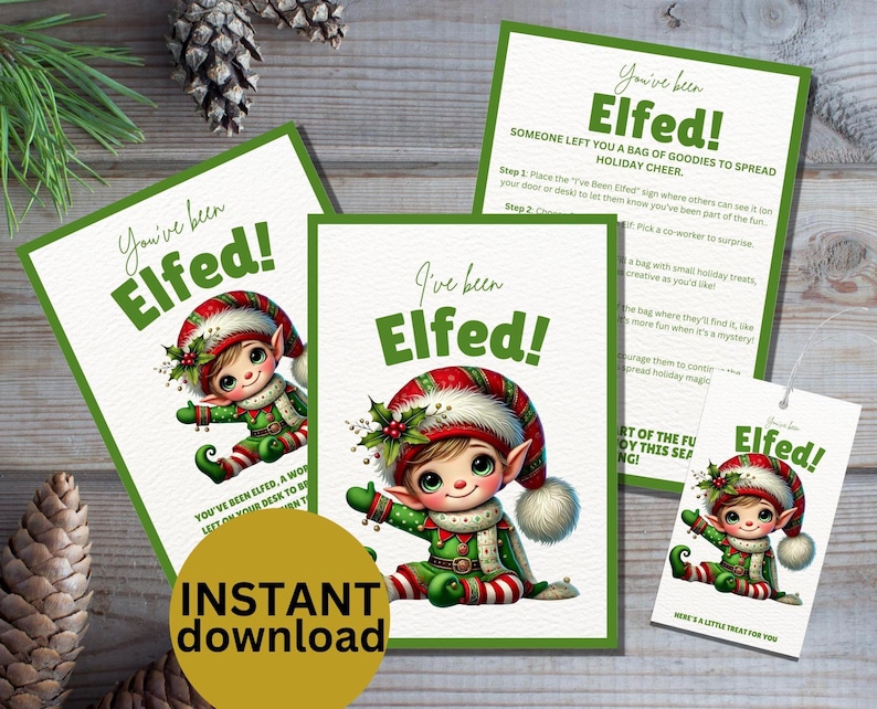 Editable You've Been Elfed Printable Xmas Game Elf Kit Holiday Office ...