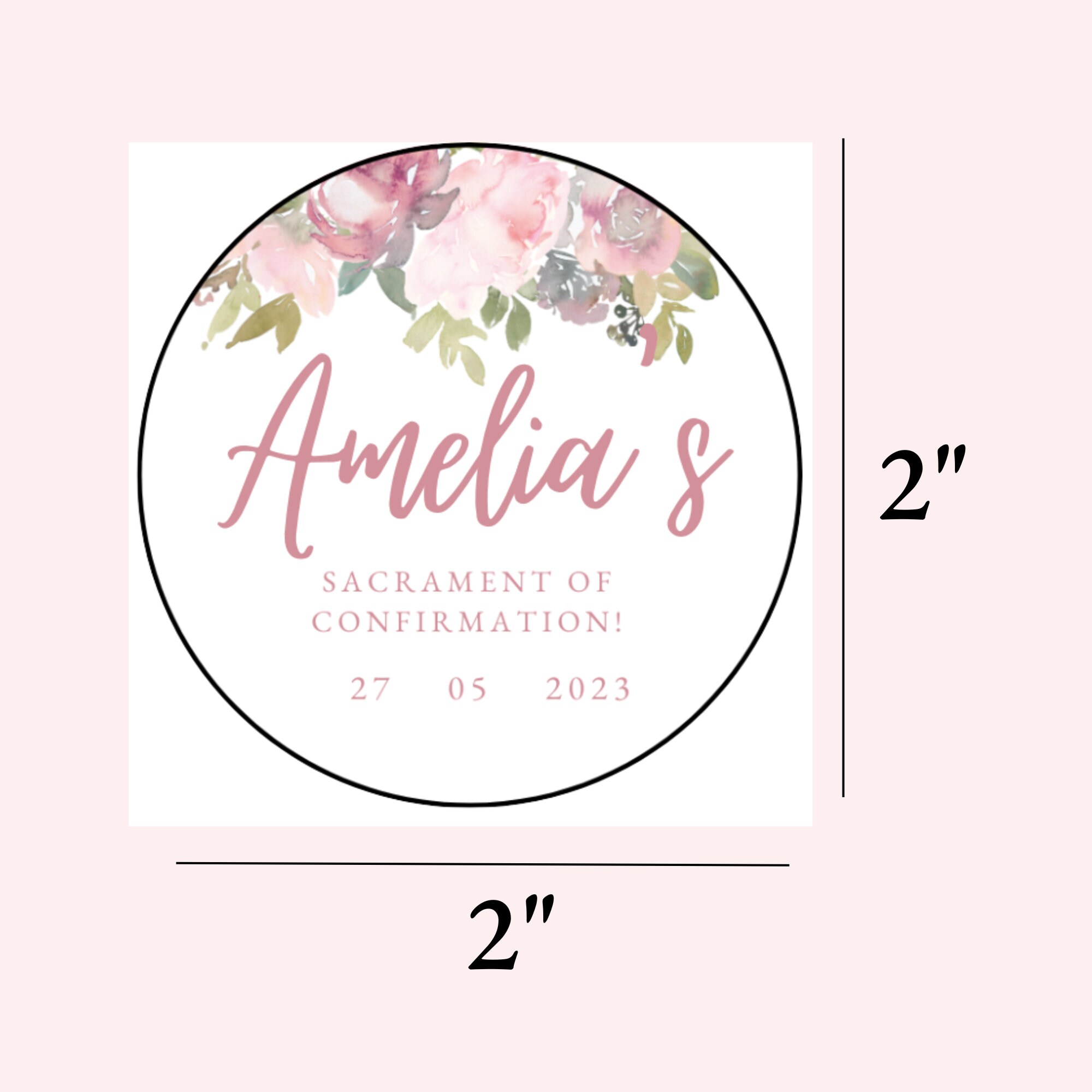 Boho Blush Pink Floral Confirmation Cupcake Toppers 2"x2" Template ...
