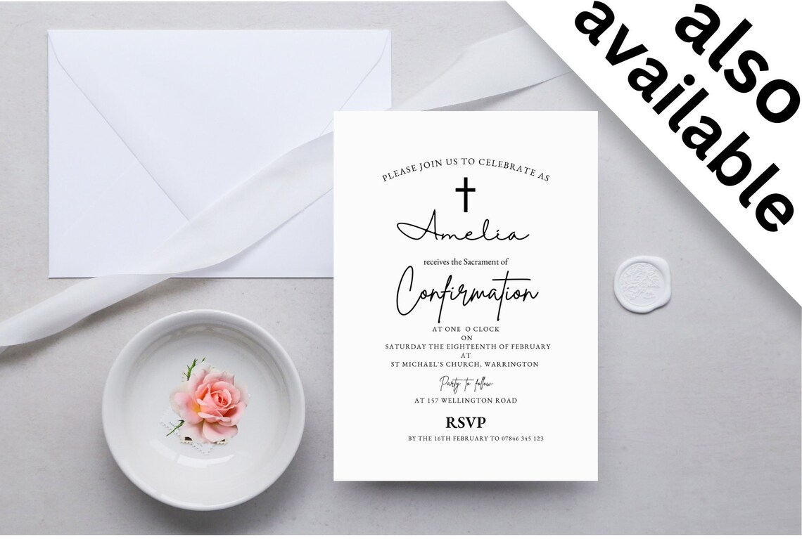 Minimalist Confirmation Invitation Template, Pink Modern Confirmation ...