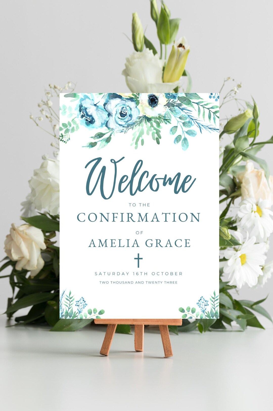 Floral Welcome Sign, Digital File Canva Instant Download, Teal Welcome ...
