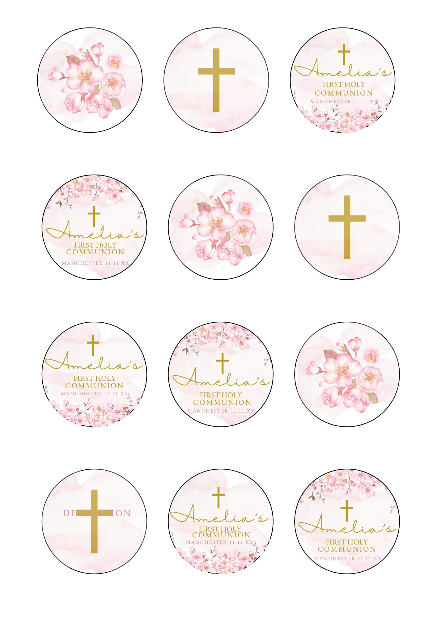 First Holy Communion Cupcake Toppers, Cherry Blossom Cake Toppers ...