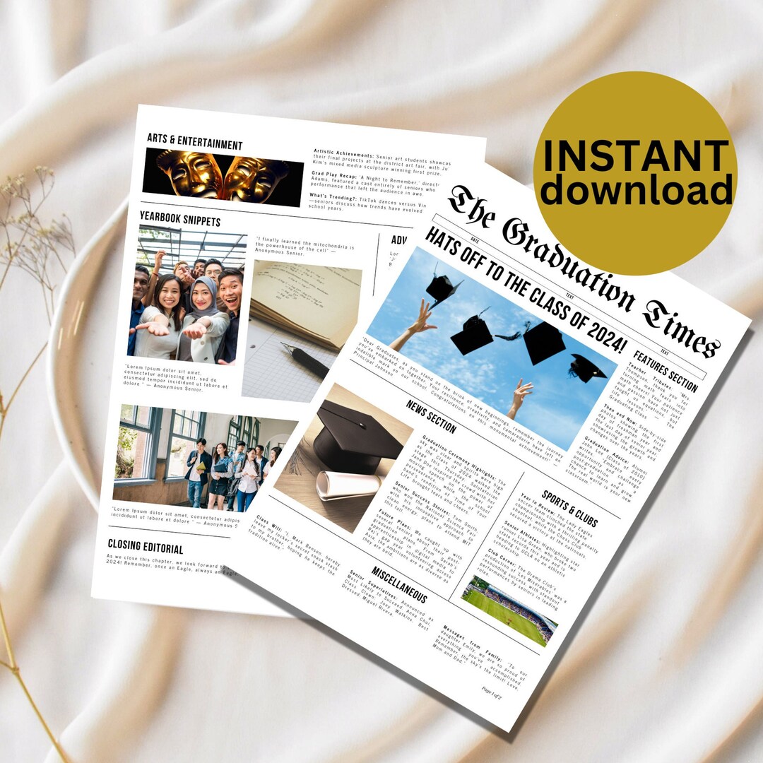Editable Graduation Newspaper Template Graduation Gifts Grad Printable ...