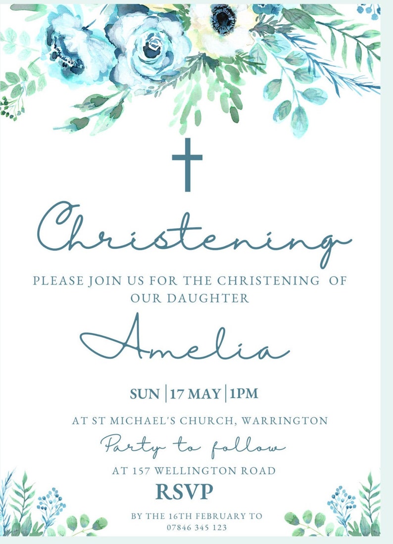 Printable Christening Invitation Template in Greens and - Etsy