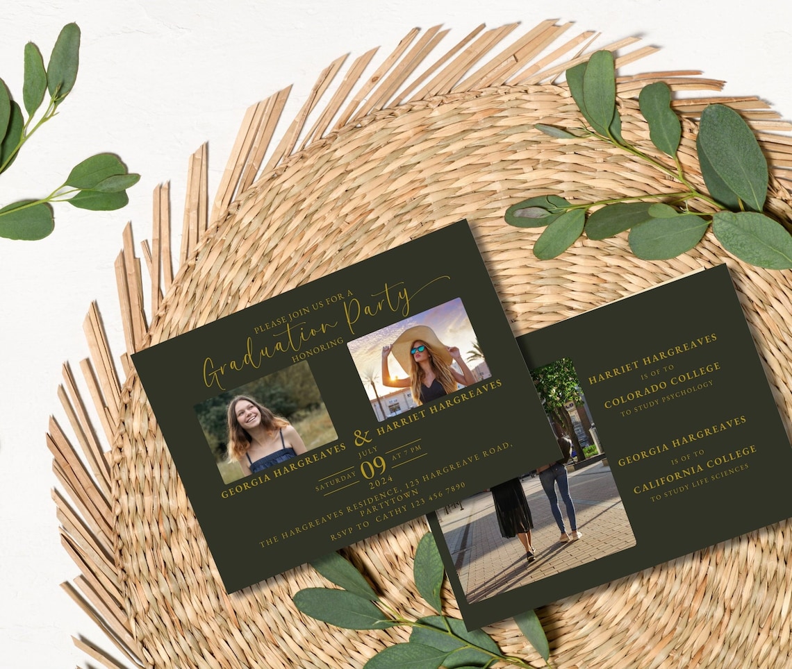 Graduation Invitation for Siblings Two Photos Joint Graduation Two ...