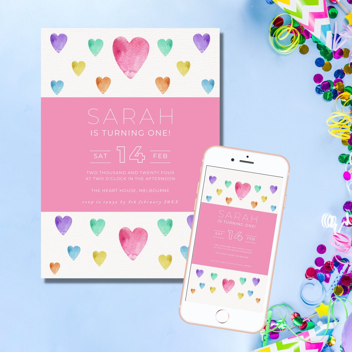 Sweetheart First Birthday Thank You Note, Editable Valentines Birthday ...