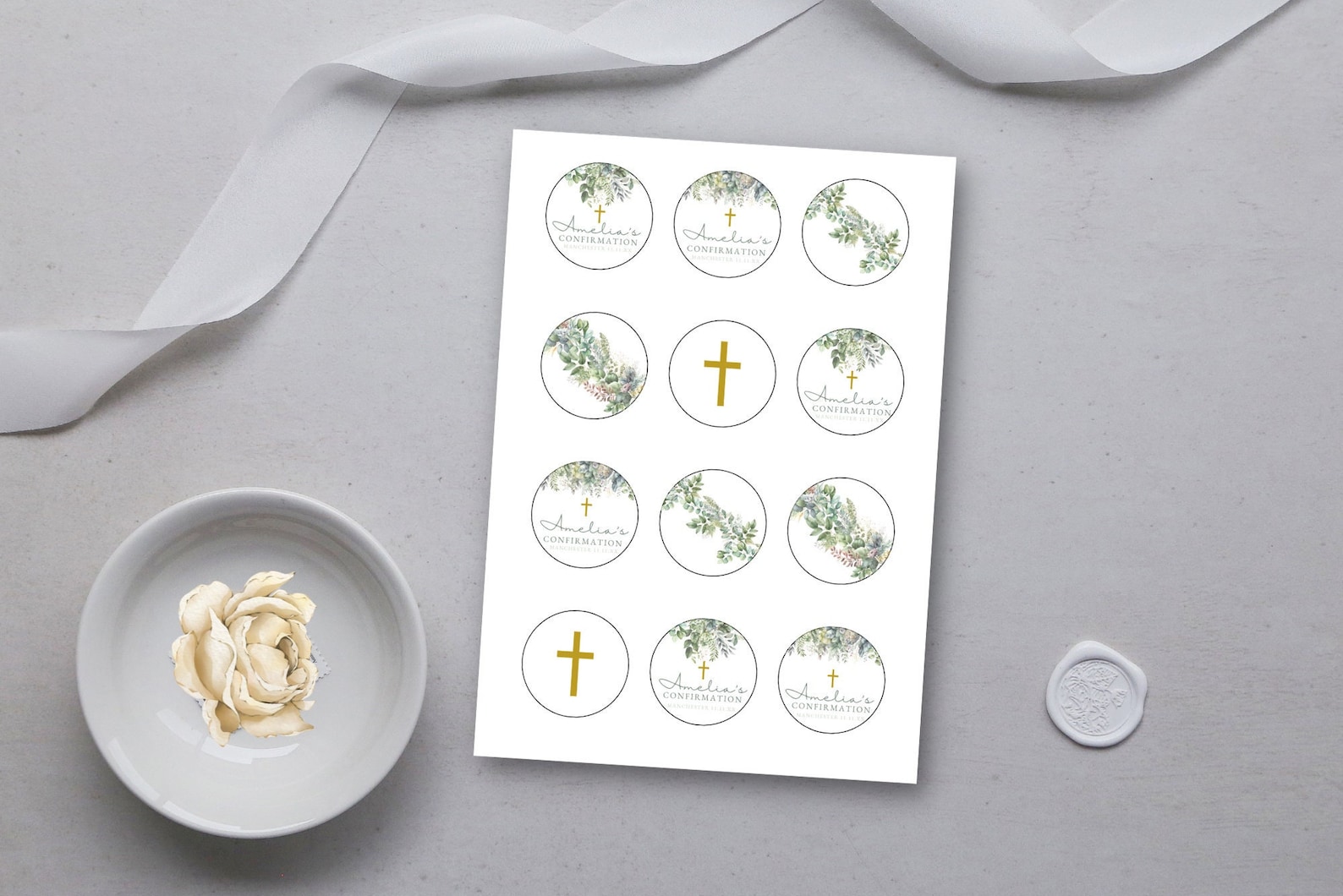 Confirmation Cupcake Toppers, Greenery Cake Toppers, Printable Green ...