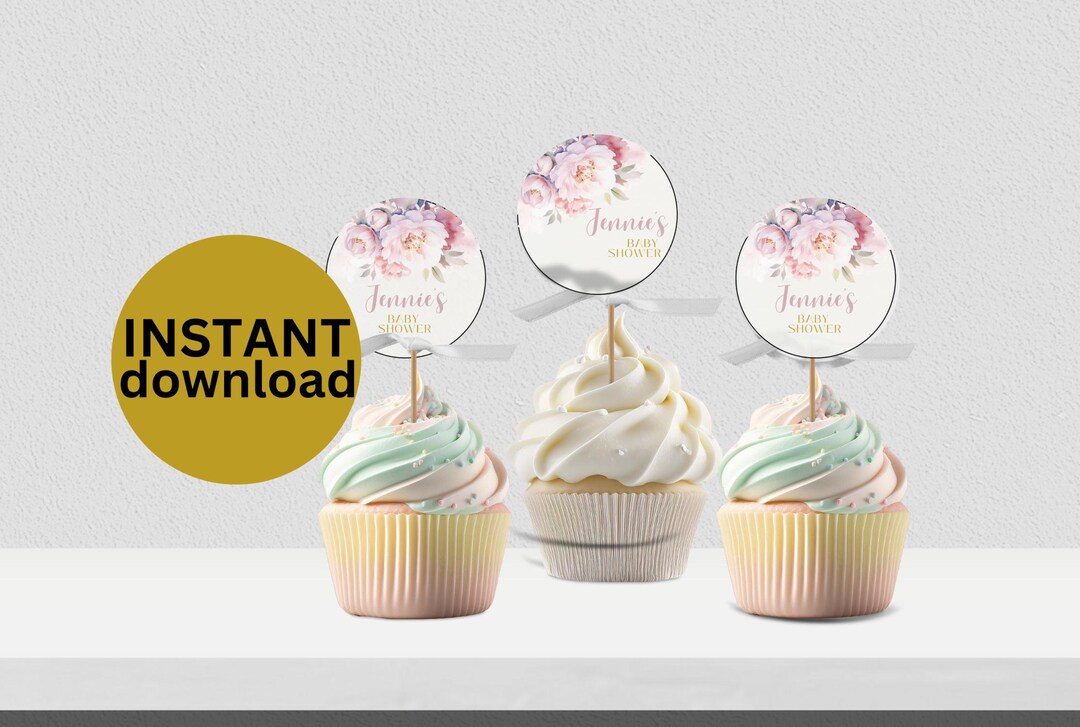 EDITABLE Floral Blush Pink Cupcake Toppers, Girl Baby Shower ...