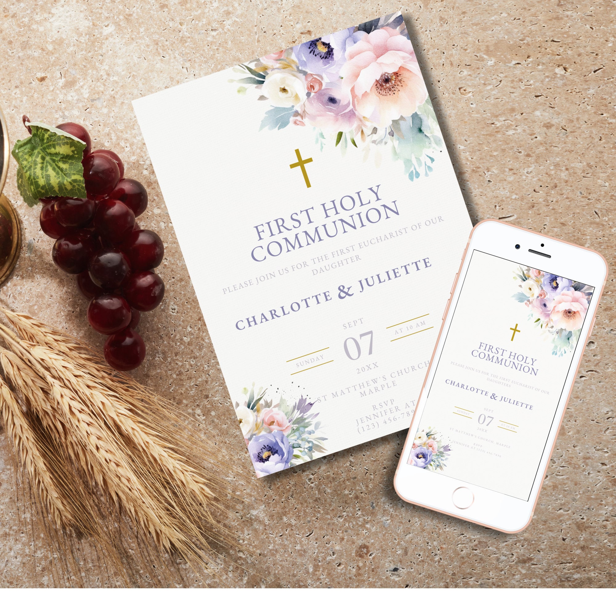 Twin Communion Invitation Joint Sibling First Communion Invitation ...