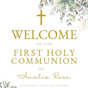 First Holy Communion Welcome Sign, Greenery 1st Communion Sign ...