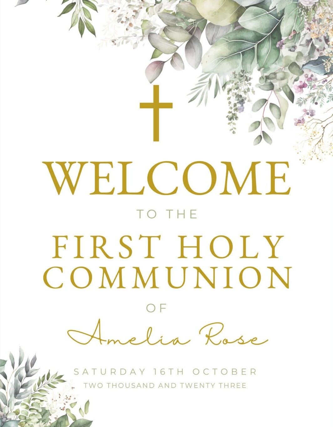 First Holy Communion Welcome Sign, Greenery 1st Communion Sign ...