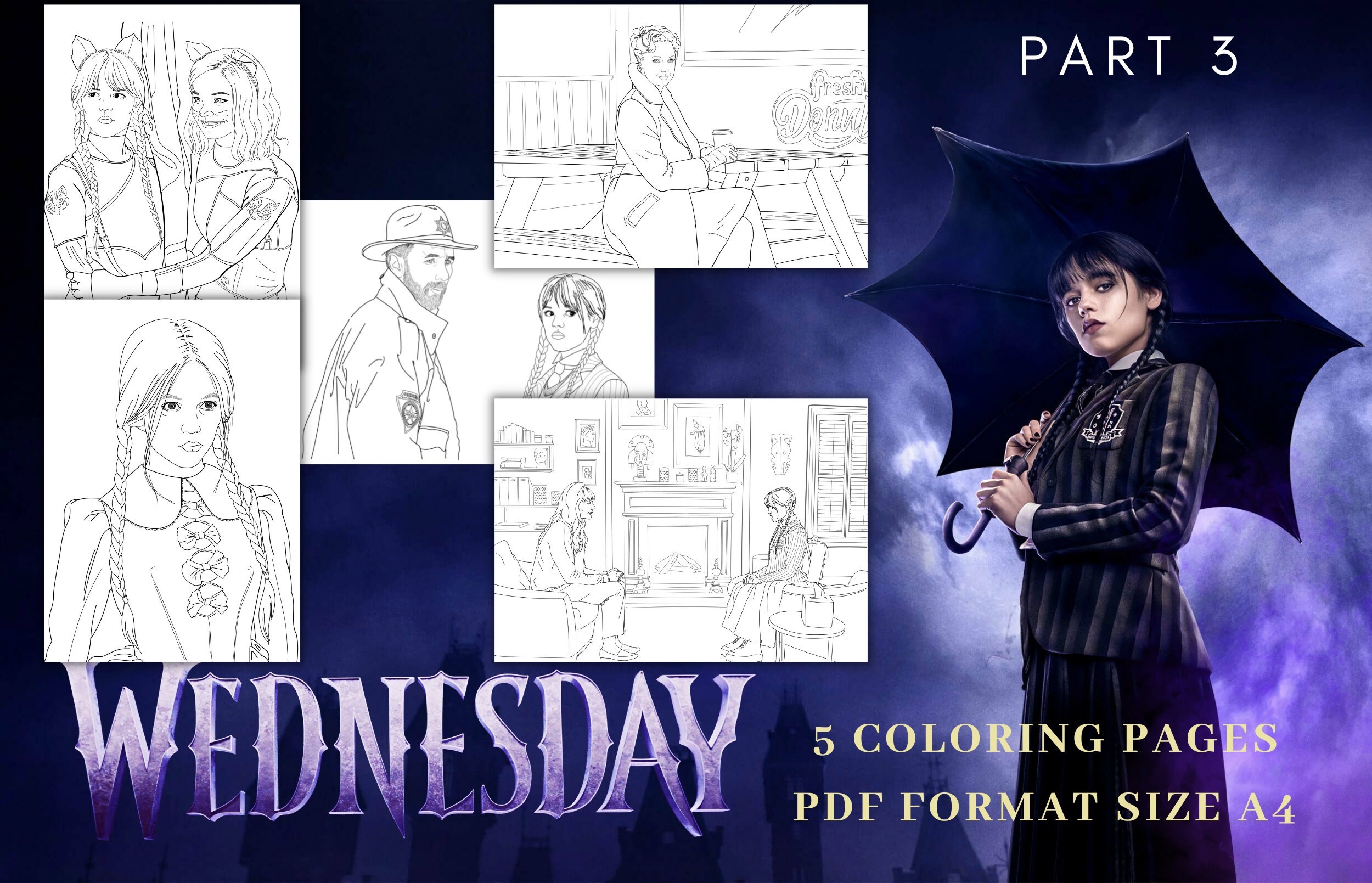 Wednesday Addams Coloring Pages Instant Digital Print PDF Part3 - Etsy