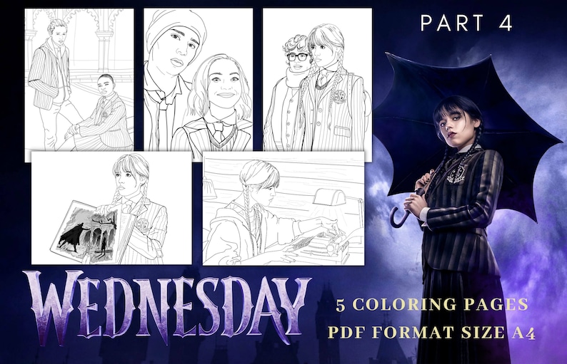 Wednesday Addams Coloring Pages Instant Digital Print PDF Part4 - Etsy