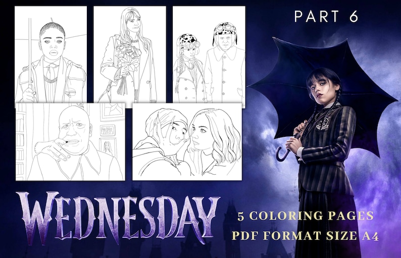 Wednesday Addams Coloring Pages Instant Digital Print PDF Part6 - Etsy