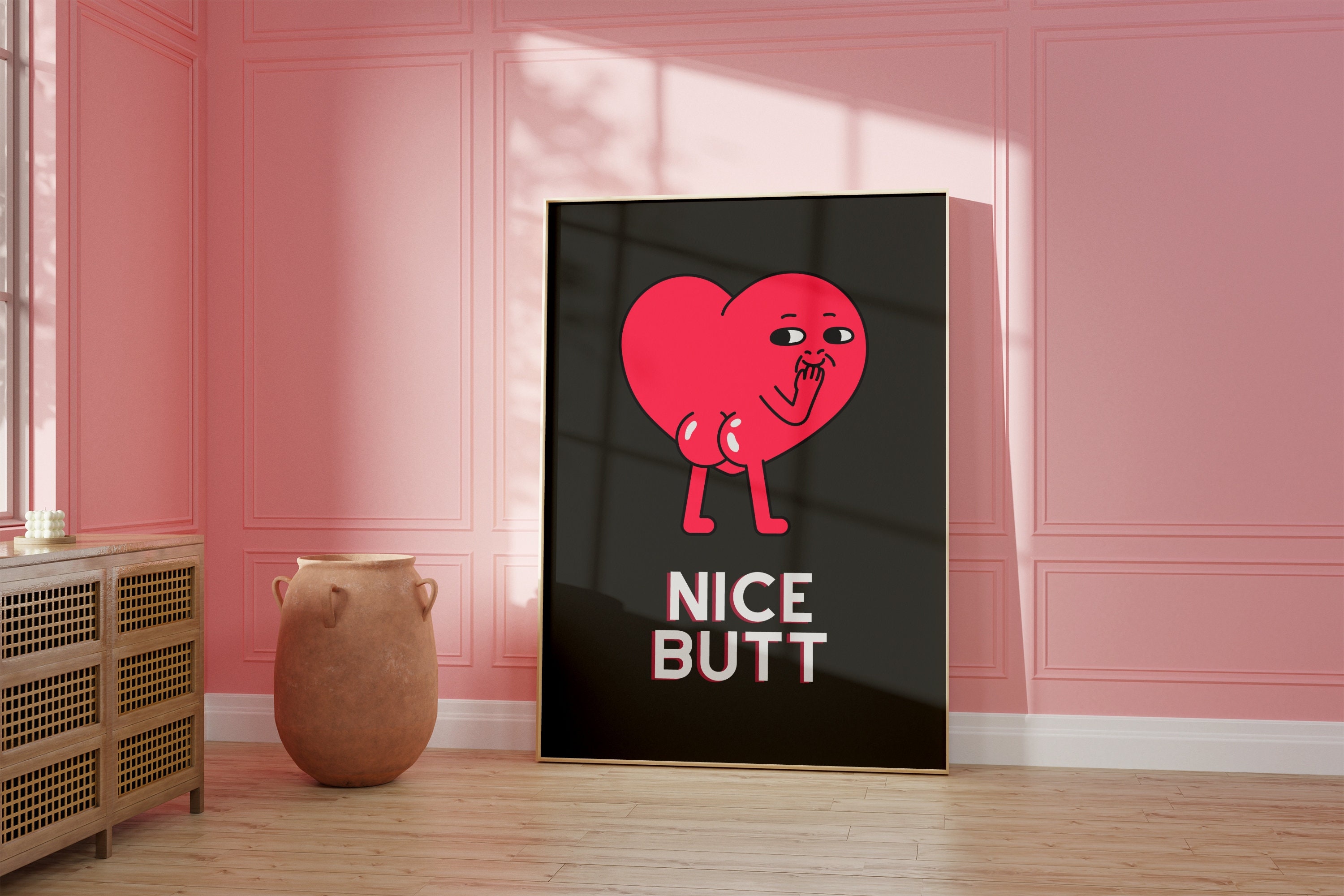 Cute Nice Butt Poster • Retro Character Bathroom Print • Funny Bathroom ...