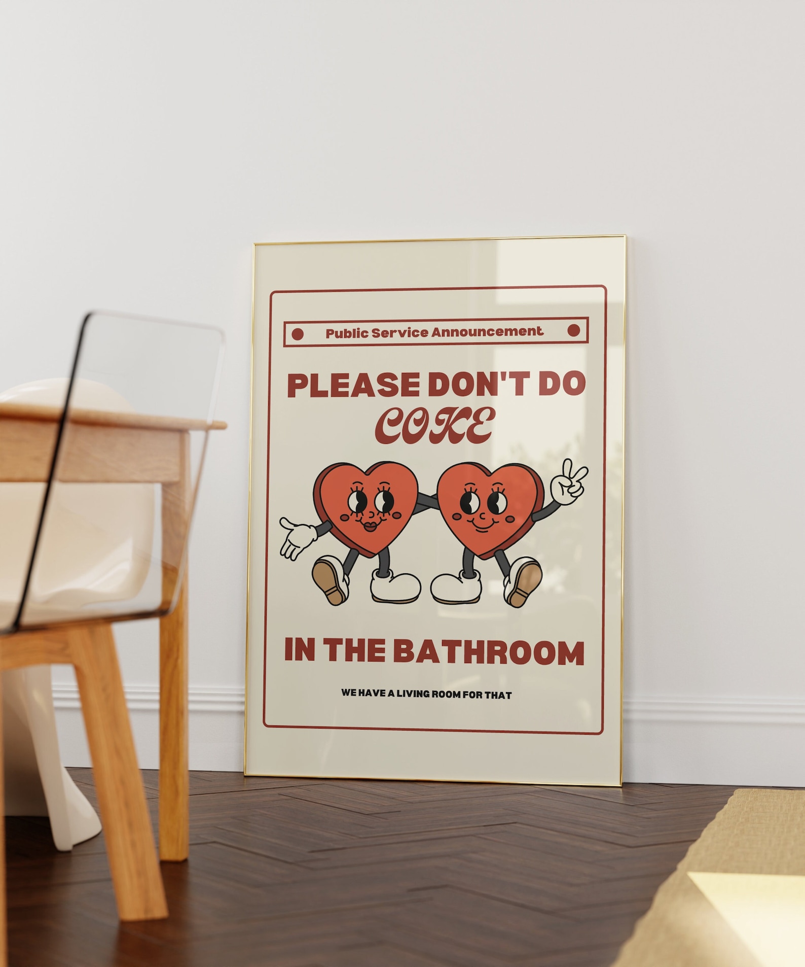 Retro Please Don't Do Coke in the Bathroom Print Beige Groovy Animated ...