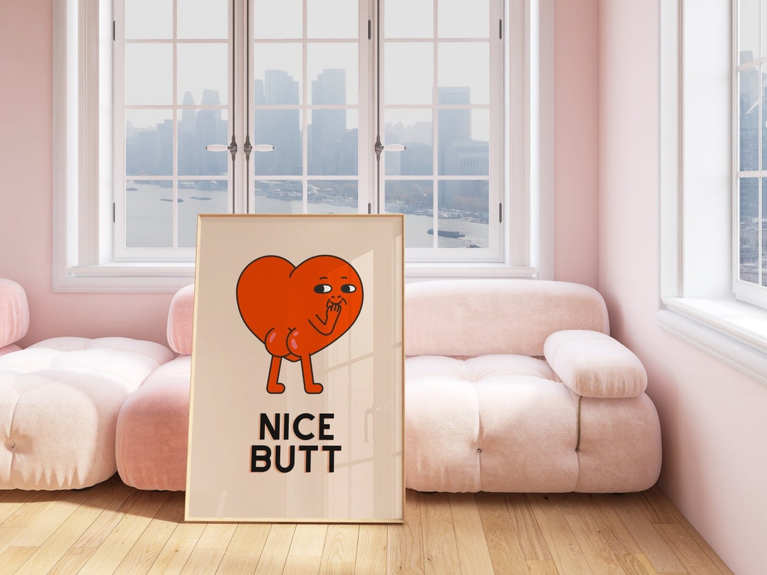 Funny Nice Butt Print • Retro Cute Bathroom Decor • Trendy Wall Art Heart • Funny Gift Idea ...