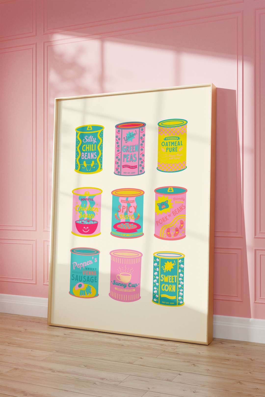 Funky Canned Goods Poster • Colorful Food Art Prints • Eclectic Kitchen ...