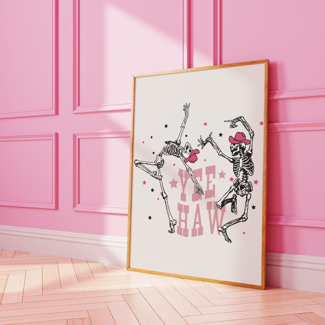 Skeleton Yee Haw Print • Pink Western Art Print • Funny Skeletons ...