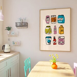 Funky Grocery Items Poster • Colorful Food Art Prints • Cute Kitchen ...