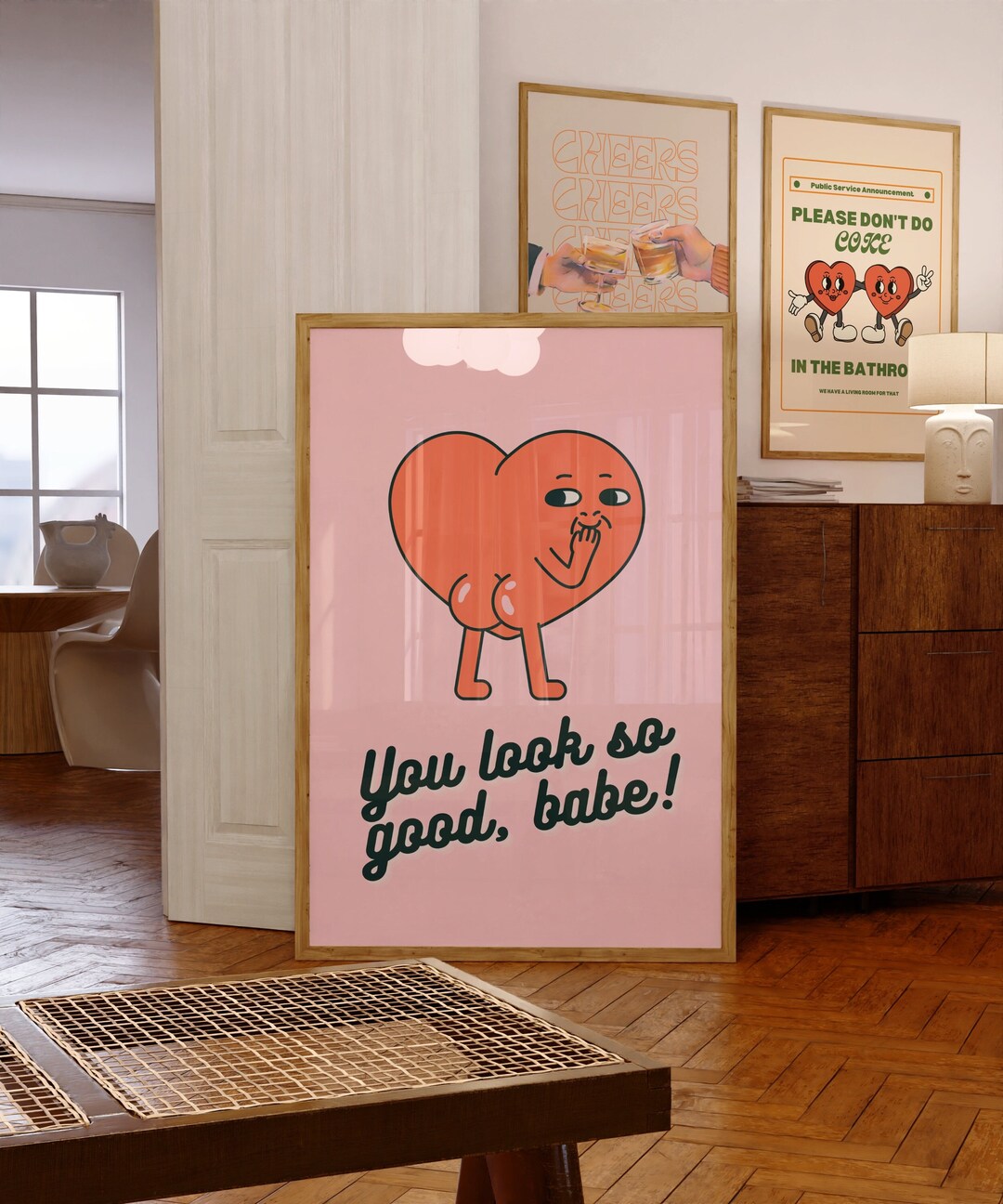 Retro Sexy Butt Print • You Look so Good Poster • Pink Cute Bathroom ...