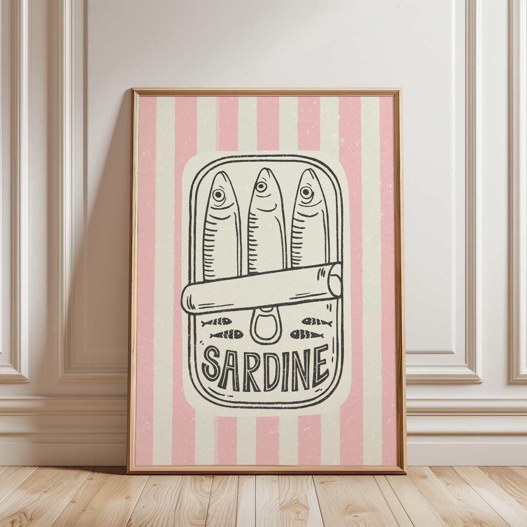Trendy Striped Tinned Sardines Digital Art • Fish Lover Retro Poster ...