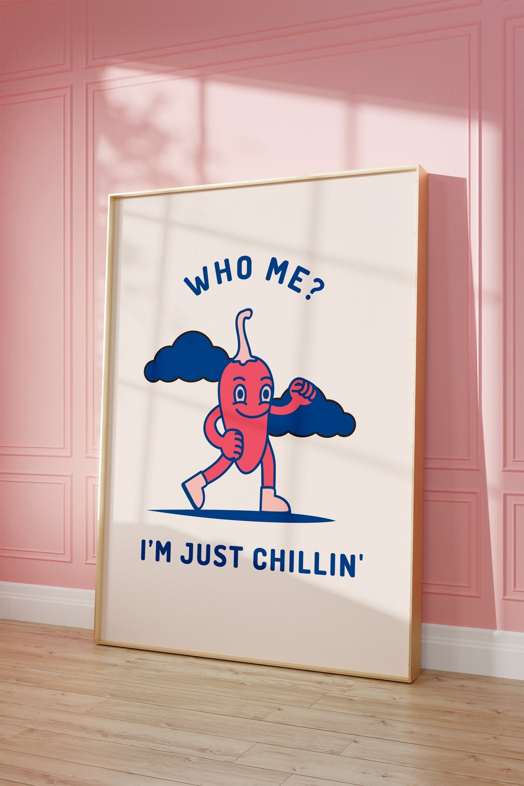 Retro Chilli Character Print • Funny Chef Poster • Minimalistic Kitchen ...