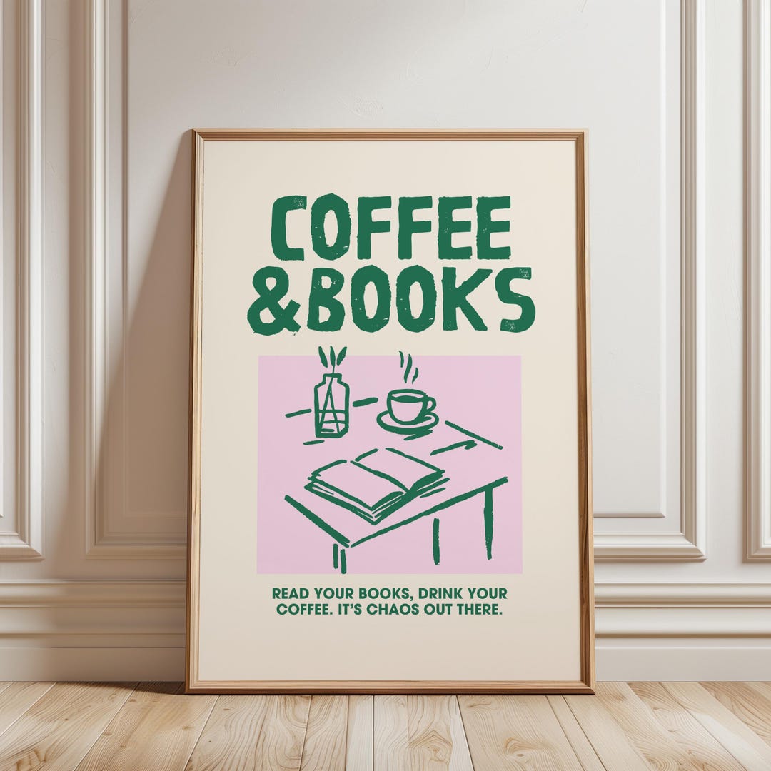 Coffee and Books Trendy Print • Reading Poster • Funny Cute Gift Idea ...