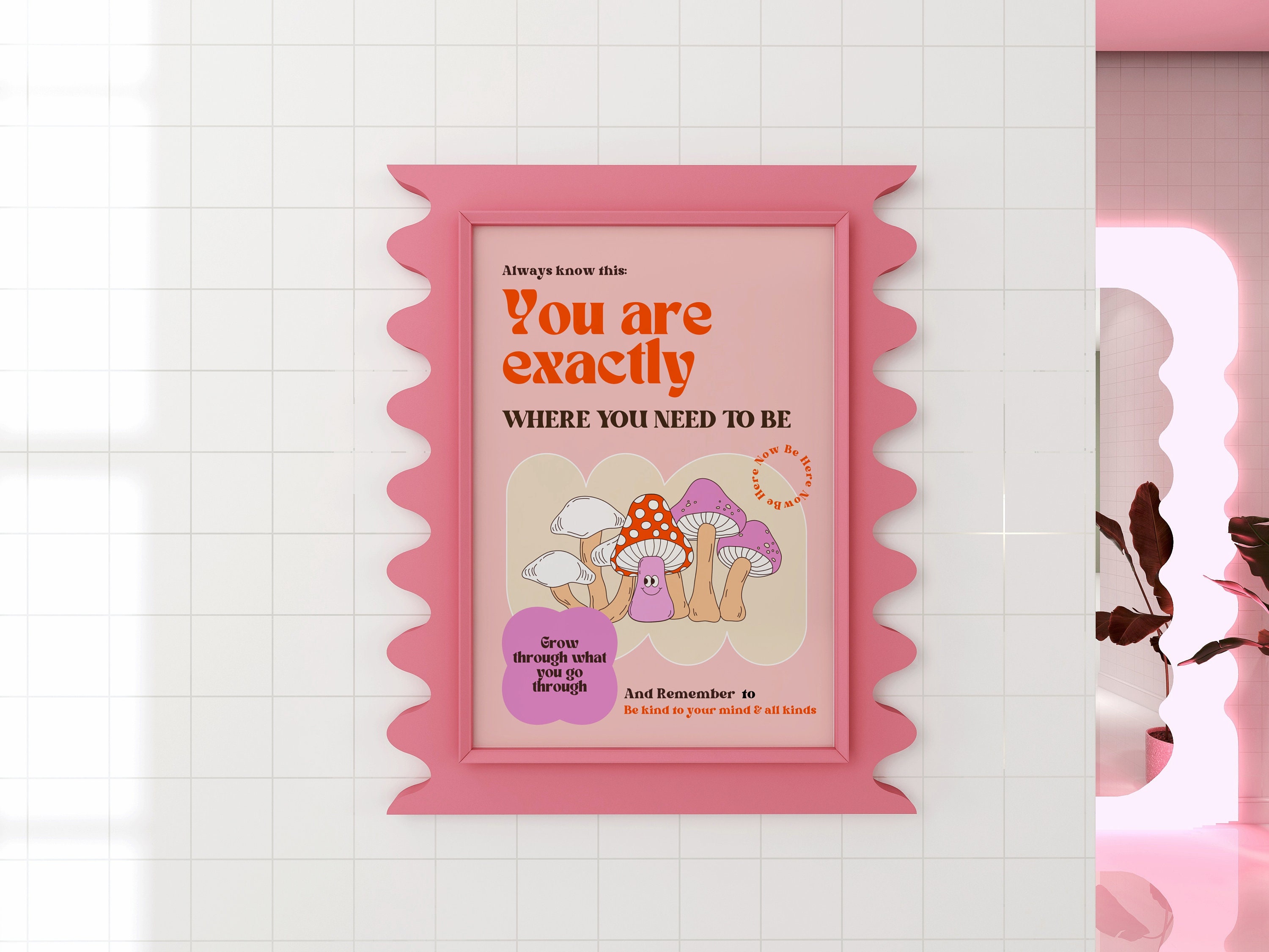 Mushroom Wall Art Cute Blush Pink Print Trendy Self Care Poster Mental ...