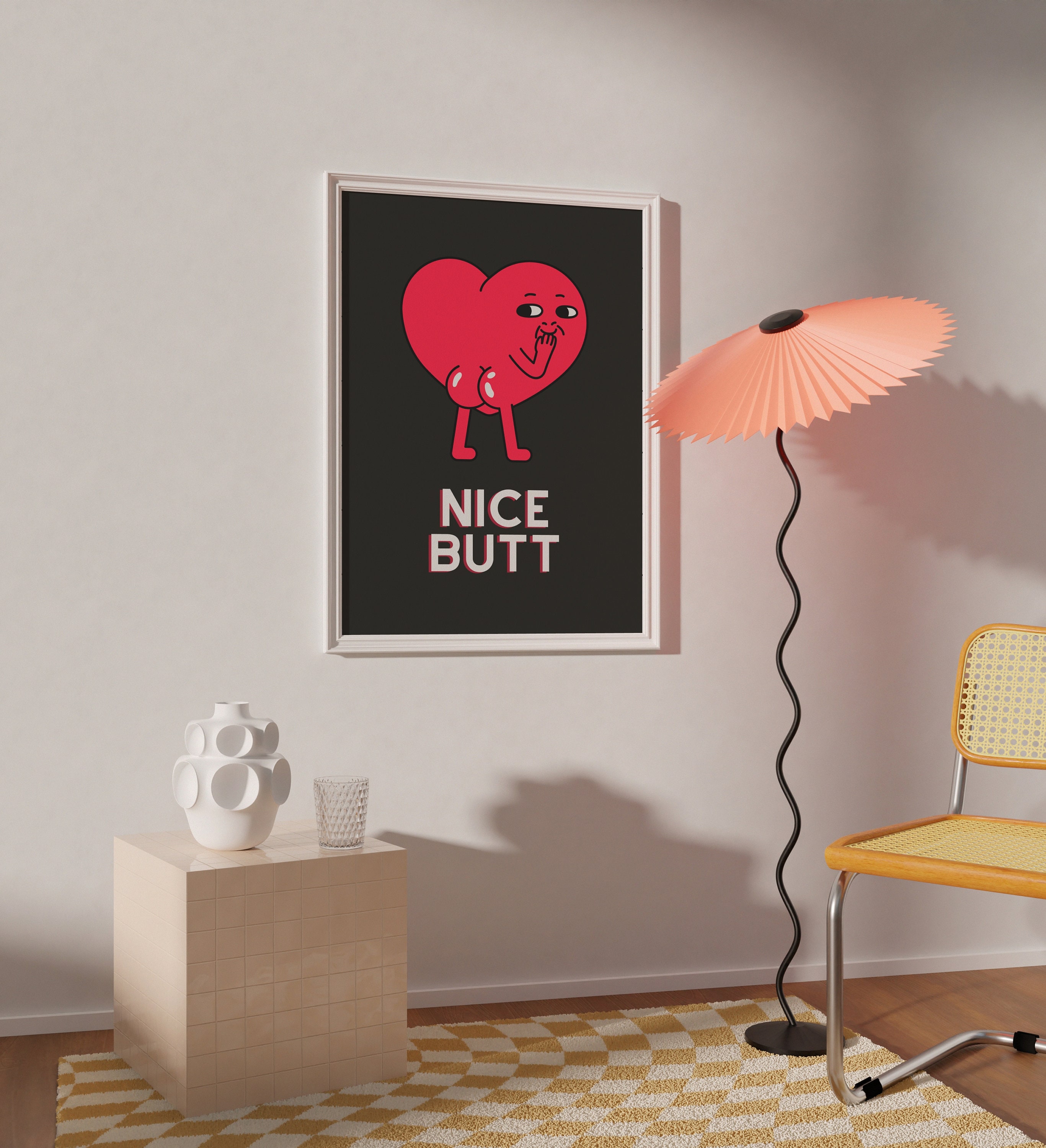 Cute Nice Butt Poster • Retro Character Bathroom Print • Funny Bathroom ...