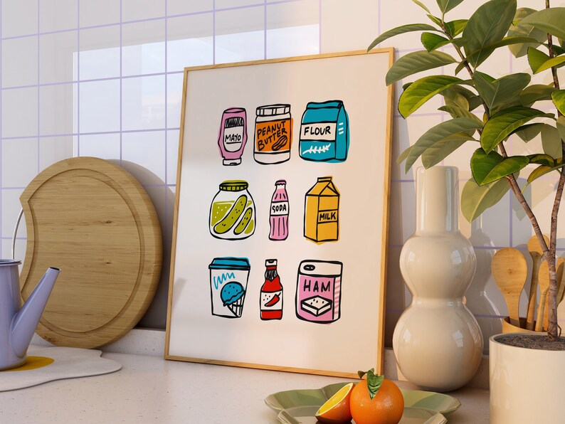 Funky Grocery Items Poster Colorful Food Art Prints Cute - Etsy