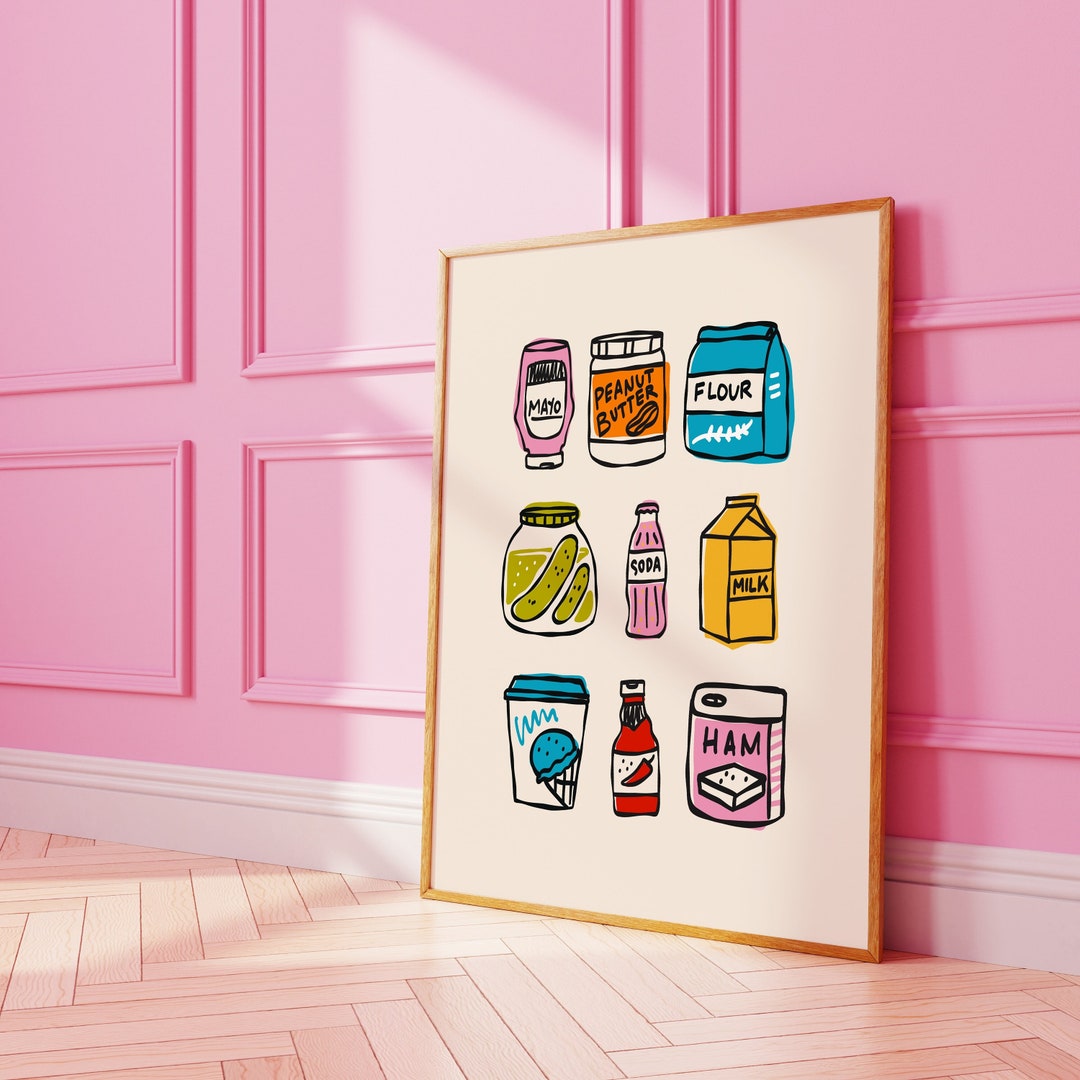 Funky Grocery Items Poster • Colorful Food Art Prints • Cute Kitchen ...