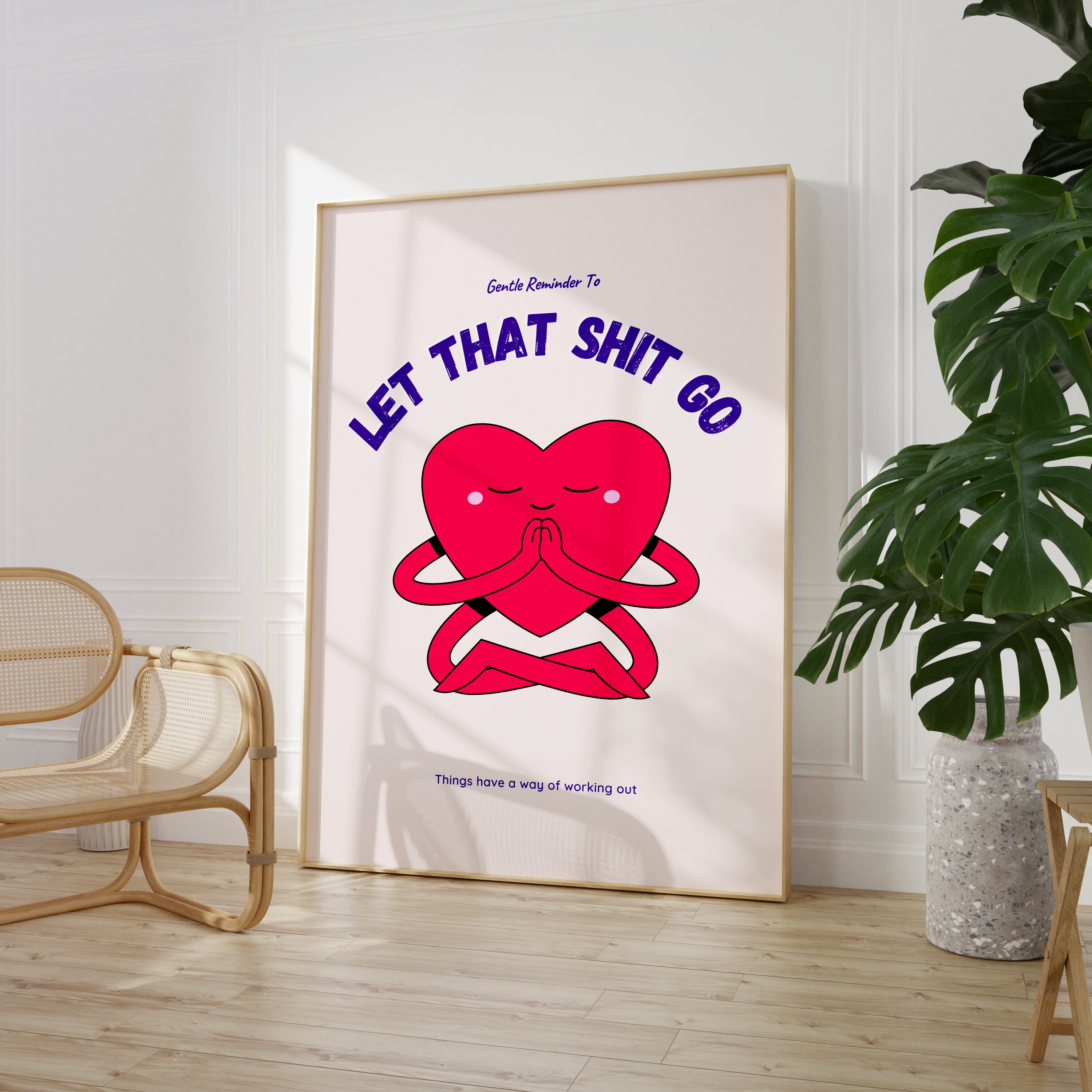 Let That Shit Go Print Hot Pink Wall Art Let It Go Funny Retro Wall Art ...